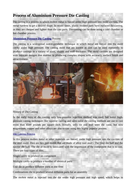 Process of Aluminium Pressure Die Casting