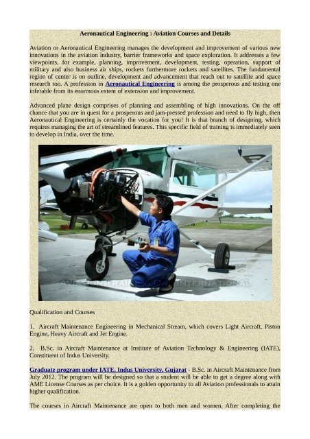 Aeronautical Engineering : Aviation Courses and Details