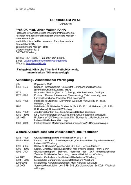 curriculum vitae - Institut für Klinische Biochemie und Pathobiochemie curriculum vitae - Institut für Klinische Biochemie und Pathobiochemie