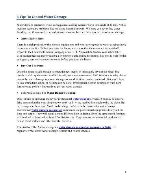 3 Tips To Control Water Damage