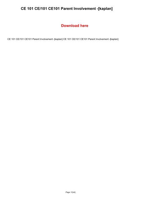 CE 101 CE101 CE/101 Parent Involvement -[kaplan]