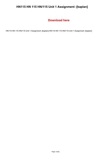 HN115 HN 115 HN/115 Unit 1 Assignment -[kaplan]