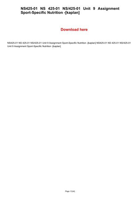 NS425-01 NS 425-01 NS/425-01 Unit 9 Assignment Sport-Specific Nutrition ...