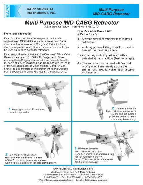 Multi Purpose MID-CABG Retractor - Kapp Surgical Instruments, Inc.
