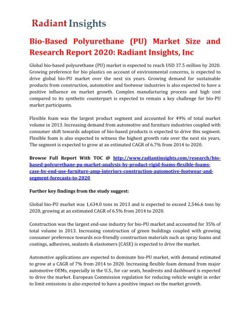 Bio-Based Polyurethane (PU) Market Size and Research Report 2020