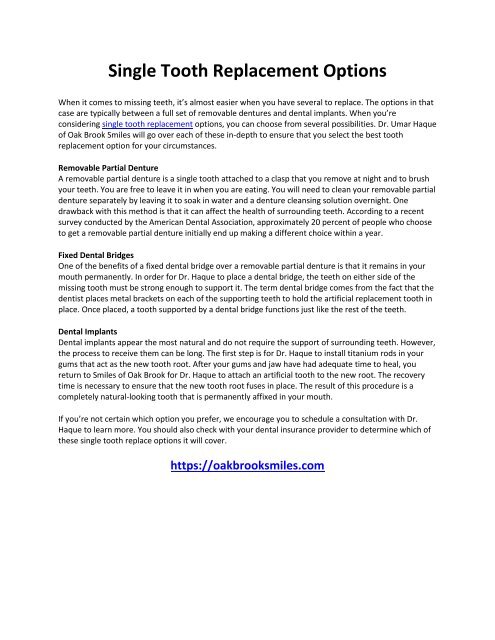 Single Tooth Replacement Options