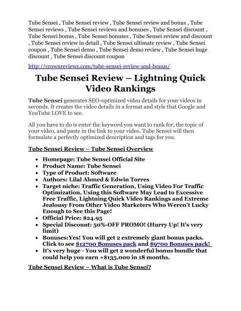 Tube Sensei review-SECRETS of Tube Sensei and $16800 BONUS Tube Sensei review-SECRETS of Tube Sensei and $16800 BONUS