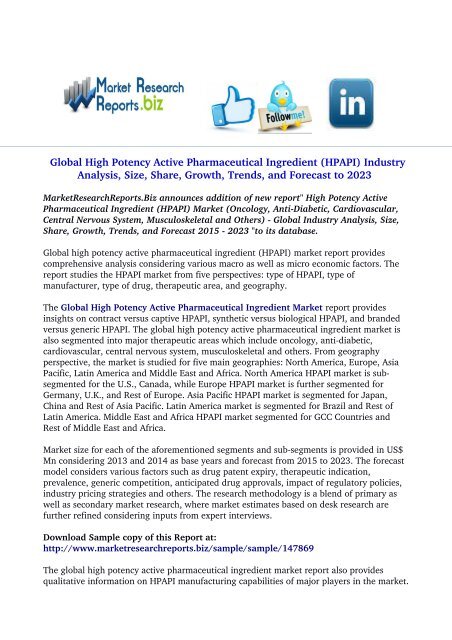 High Potency Active Pharmaceutical Ingredient (HPAPI) Market (Oncology ...