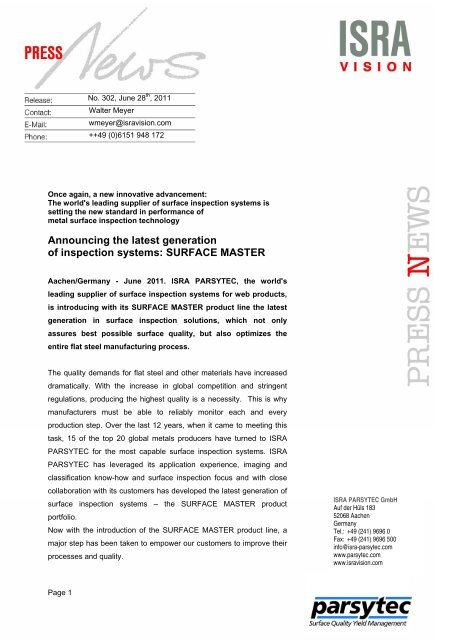 SURFACE MASTER - ISRA VISION AG