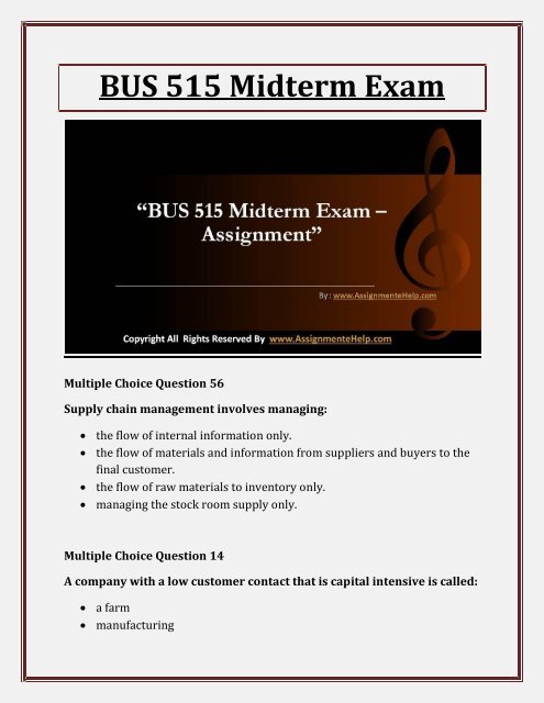BUS 515 Midterm Exam Assignment