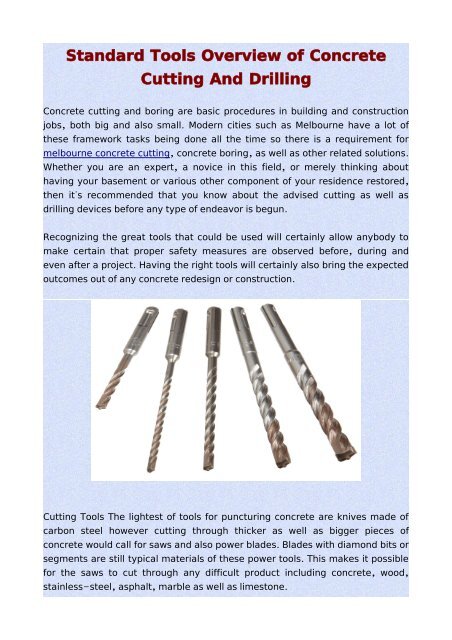 Standard Tools Overview of Concrete Cutting And Drilling