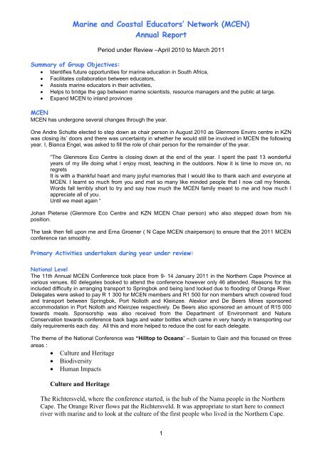 Marine and Coastal Educators' Network (MCEN) Annual ... - Sancor