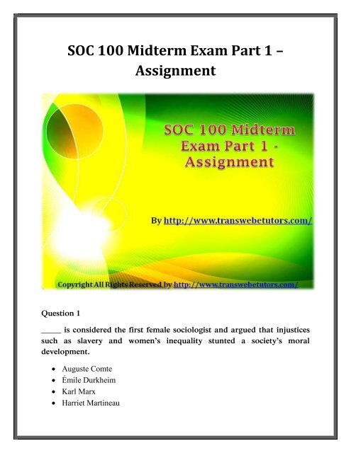 SOC 100 Midterm Exam Part 1 Assignment