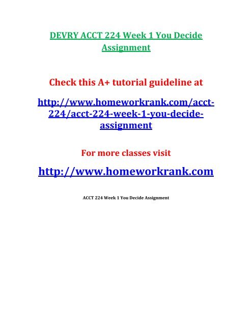 DEVRY ACCT 224 Week 1 You Decide Assignment