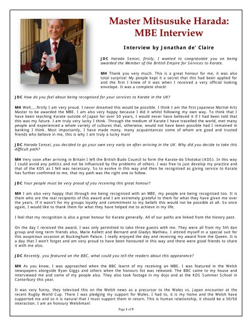 Master Mitsusuke Harada: MBE Interview - American Shotokai Karate