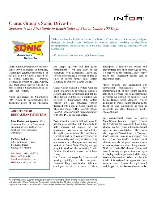 Clarus Group's Sonic Drive-In - Infor Restaurant Systems
