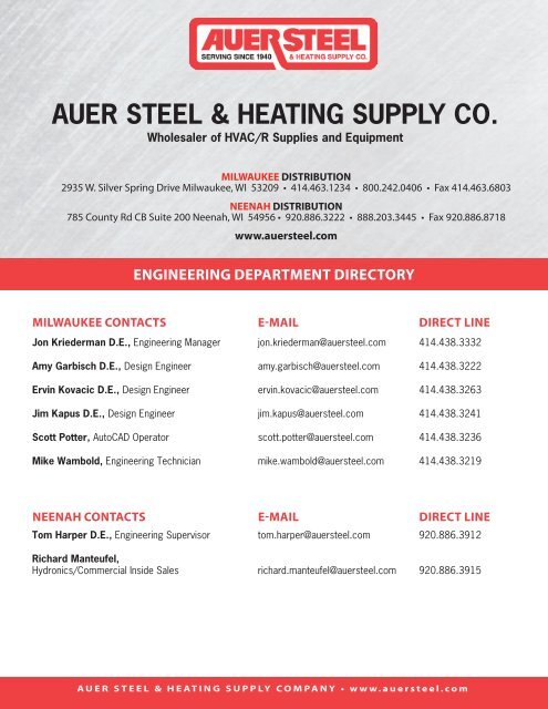 engineering services - Auer Steel & Heating Supply Co.