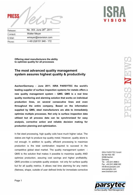 The most advanced quality management system ... - ISRA VISION AG