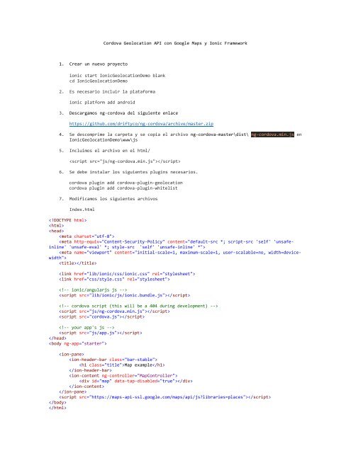 Cordova Geolocation API con Google Maps y Ionic Framework