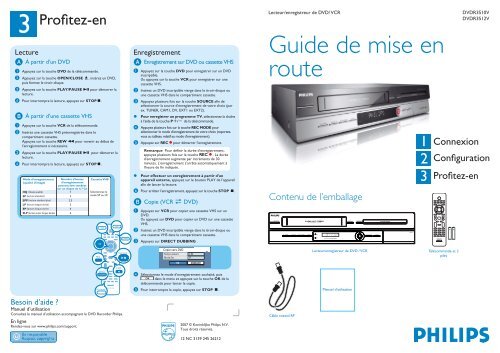 Philips Lecteur/enregistreur DVD/Magnétoscope - Guide de mise en route - FRA