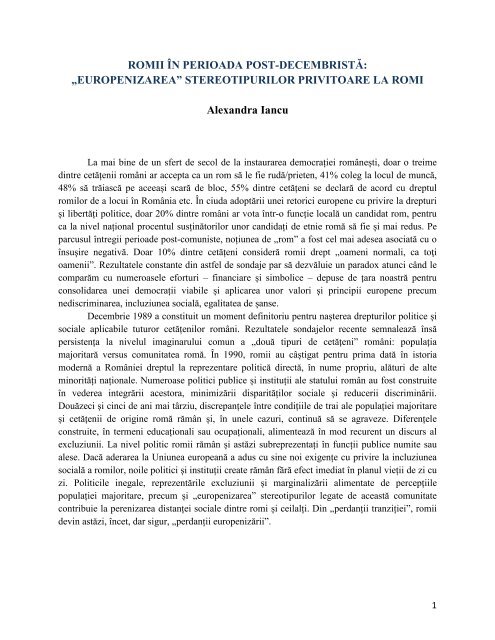 Capitolul III. Alexandra Iancu - Romii in perioada post-decembrista ...
