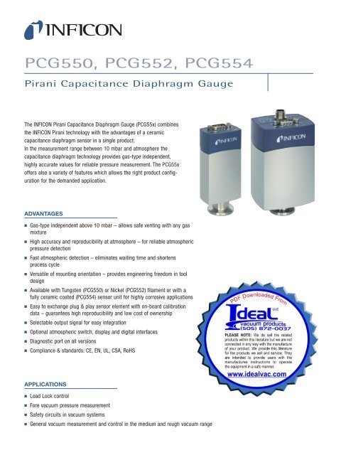 INFICON PCG550 Pirani Capacitance Diaphragm ... - IdealVac.com