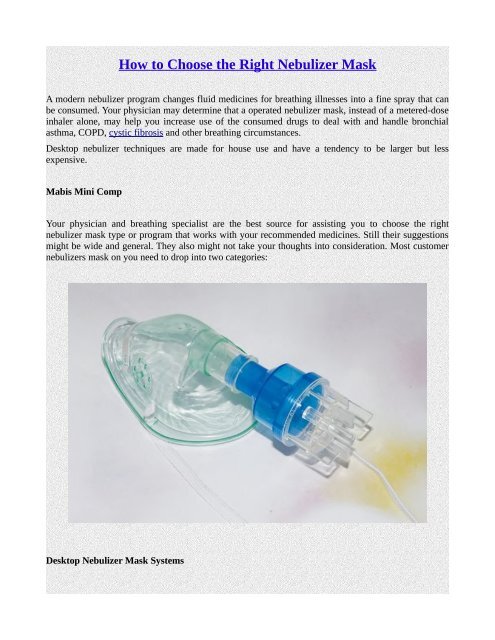 How to Choose the Right Nebulizer Mask