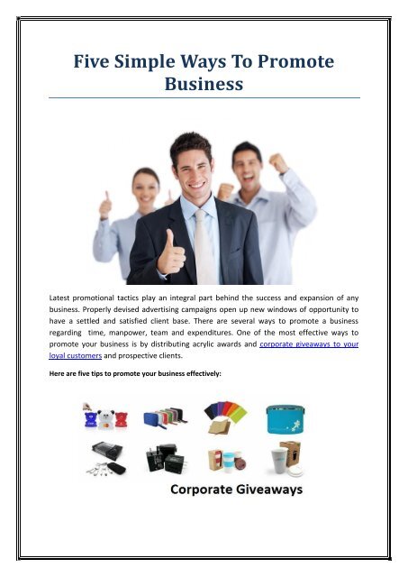 Five Simple Ways To Promote Business