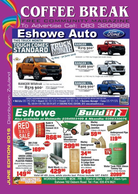 Coffee Break Magazine June 2016, Eshowe, Zululand, KZN, South Africa