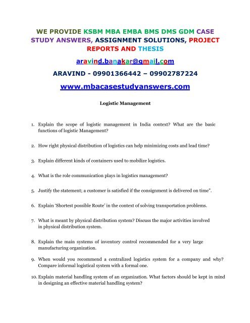 Explain the scope of logistic management in India context What are the ...