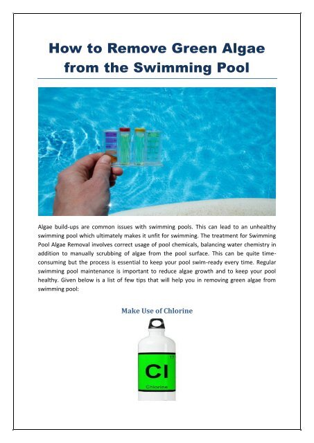 How to Remove Green Algae from the Swimming Pool