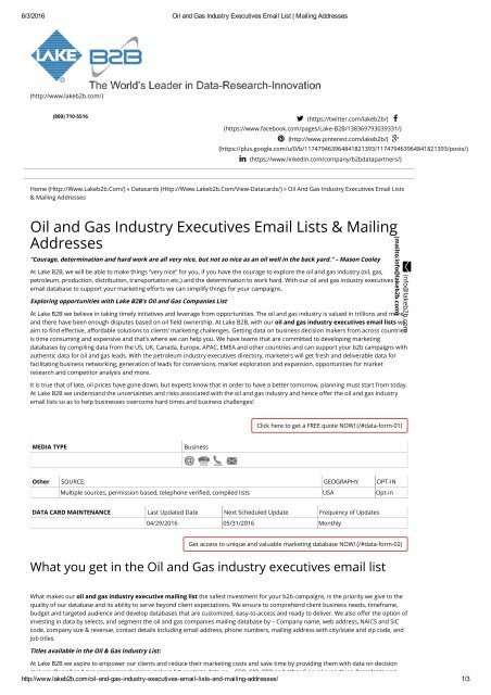 oil and gas executive email address lists