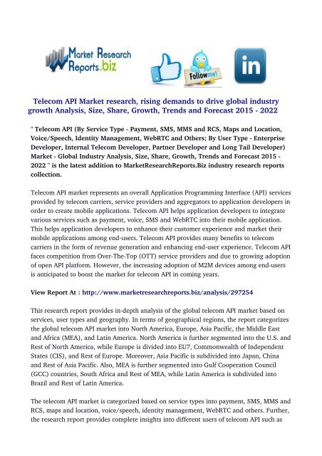 Telecom Api Market Global Industry Analysis Size Share Growth Trends And Forecast 2015 2022