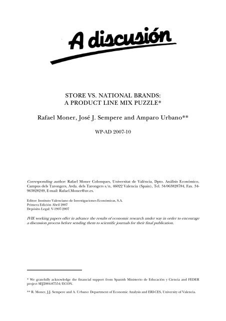 STORE VS. NATIONAL BRANDS: A PRODUCT LINE MIX ... - Ivie