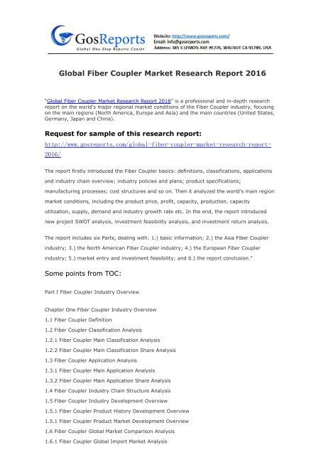 Global Fiber Coupler Market Research Report 2016