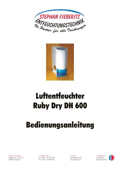 mobiler Luftentfeuchter Ruby Dry DH 600 - Fieberitz