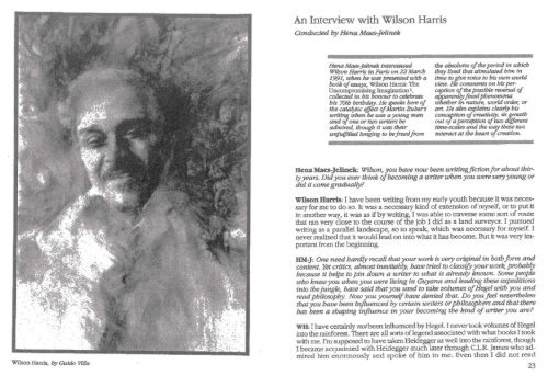 An Interview with Wilson Harris writins.wben be was a young man