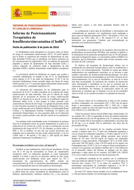 Informe de Posicionamiento Terapéutico de fenofibrato/simvastatina ...