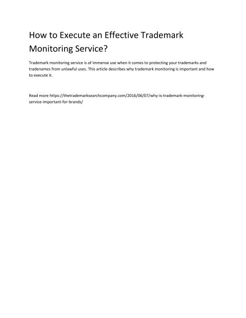 How to Execute an Effective Trademark Monitoring Service