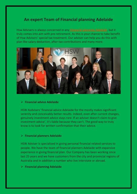 An expert Team of Financial planning Adelaide