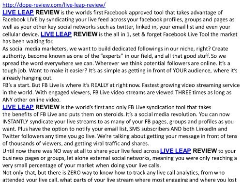LIVE LEAP REVIEW