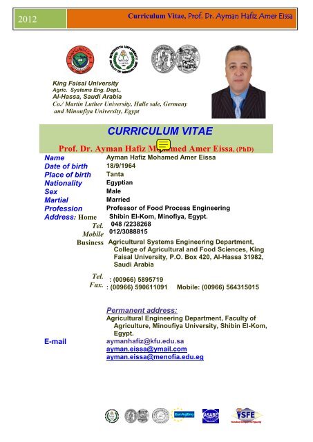 CURRICULUM VITAE Prof. Dr. Ayman Hafiz Mohamed Amer Eissa