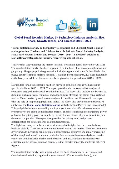 Zonal Isolation Market, by Technology - Global Industry Analysis, Size ...