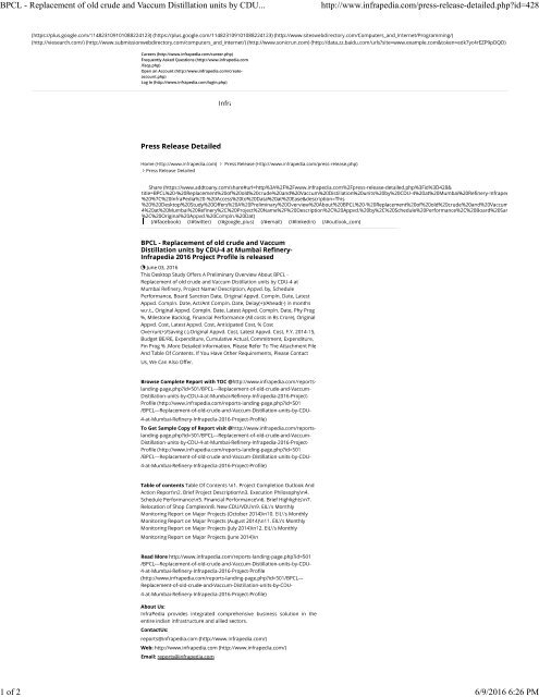 428-BPCL - Replacement of old crude and Vaccum Distillation units by ...