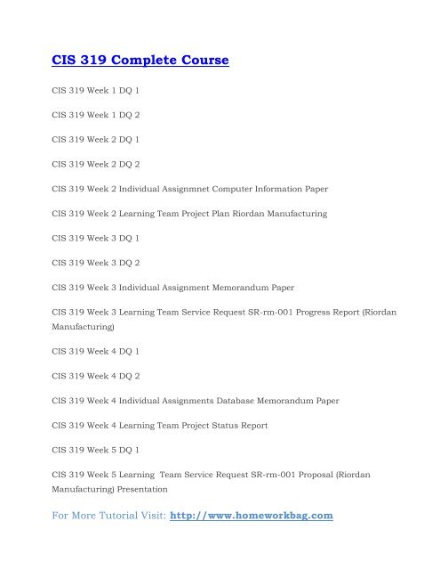 CIS 319 Complete Course files