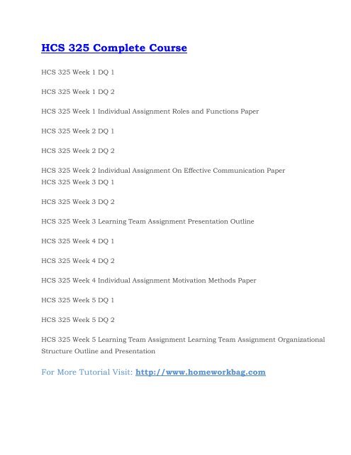 HCS 325 Complete Course files