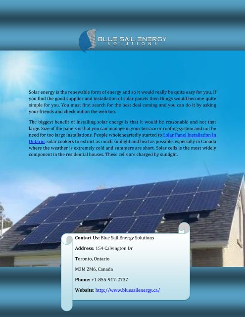 Installation Solar Panel In Ontario