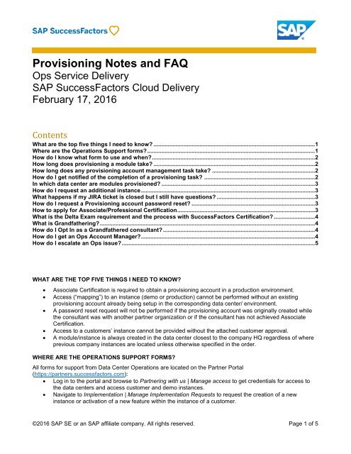 SuccessFactors Provisioning FAQ