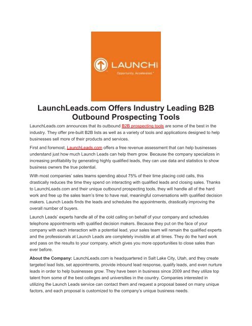 LaunchLeads.com Offers Industry Leading B2B Outbound Prospecting Tools