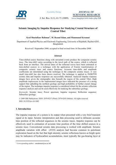 Seismic Imaging by Impulse Response for Studying